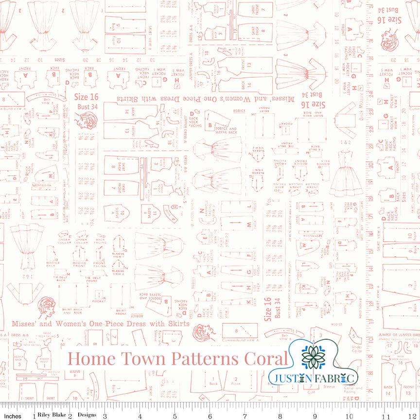 Home Town Patterns Coral Yardage | SKU: C13599-CORAL - Justin Fabric