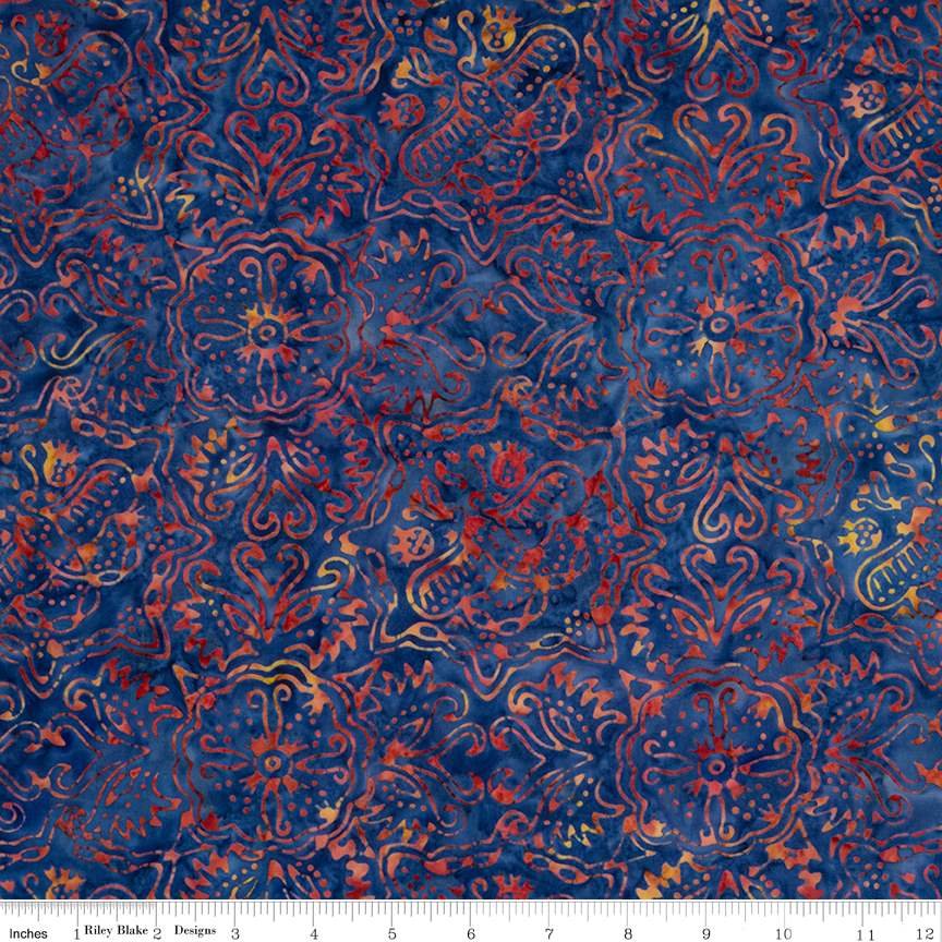 Expressions Batiks Tjaps Blue Orange Multi Yardage | Riley Blake Desig ...