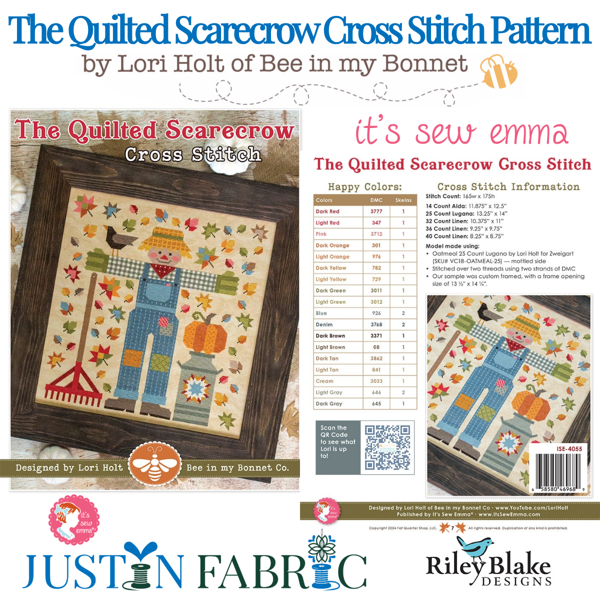 The Quilted Scarecrow Cross Stitch Pattern Lori Holt Bee in my Bonnet ...