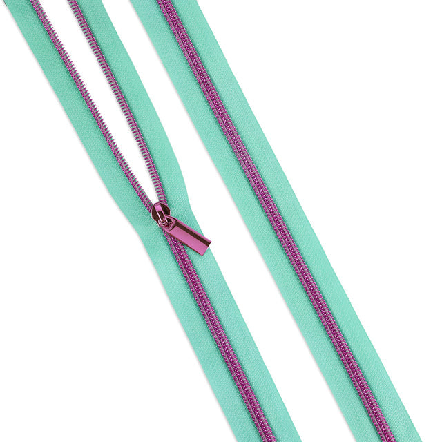 Tula Pink Raindrop (Mint) & Pink #5 Nylon Coil Zipper 3 Yard Tape with ...