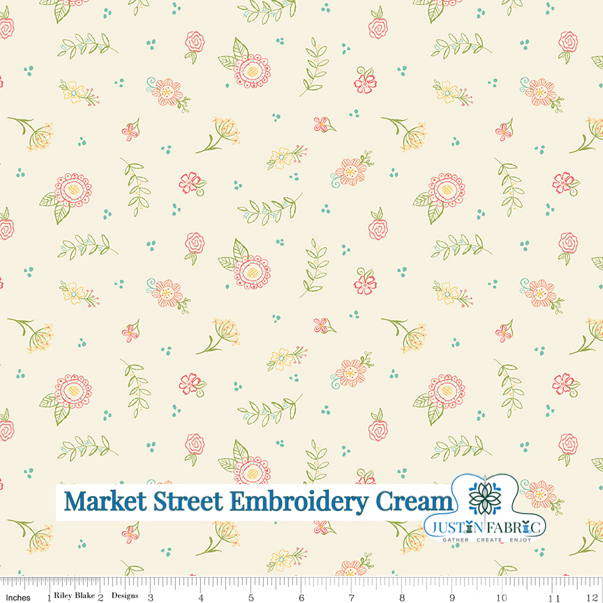 Market Street Embroidery Cream Yardage | SKU: C14126-CREAM - Justin Fabric