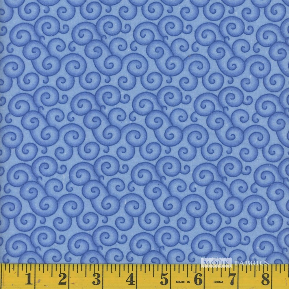 Blue Curly Swirly 108" Wide Cotton Flannel Yardage - Mook Fabrics ...